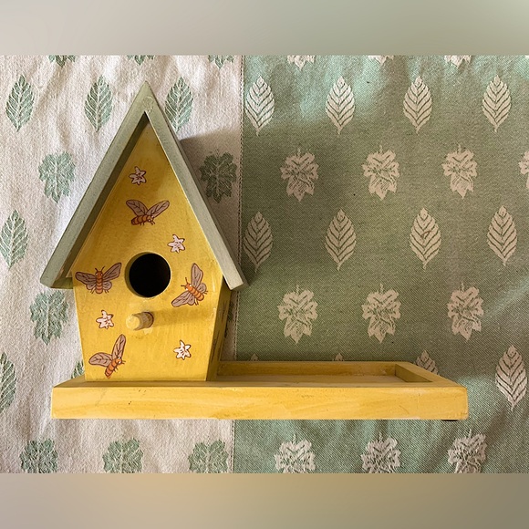 Bird | Yellow And Green Handpainted Birdhouse With Feeder Platform ...